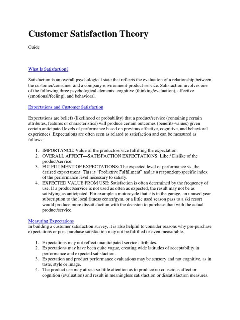 Customer Satisfaction Theory | PDF | Customer Satisfaction | Economies