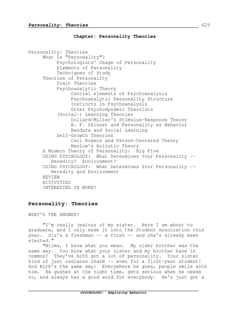 Personality Theories | PDF | Id | Psychoanalysis