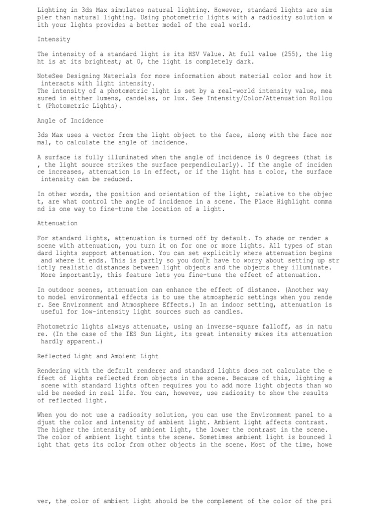 3DS Max Lighting Introduction | PDF | Rendering (Computer Graphics) | Lighting