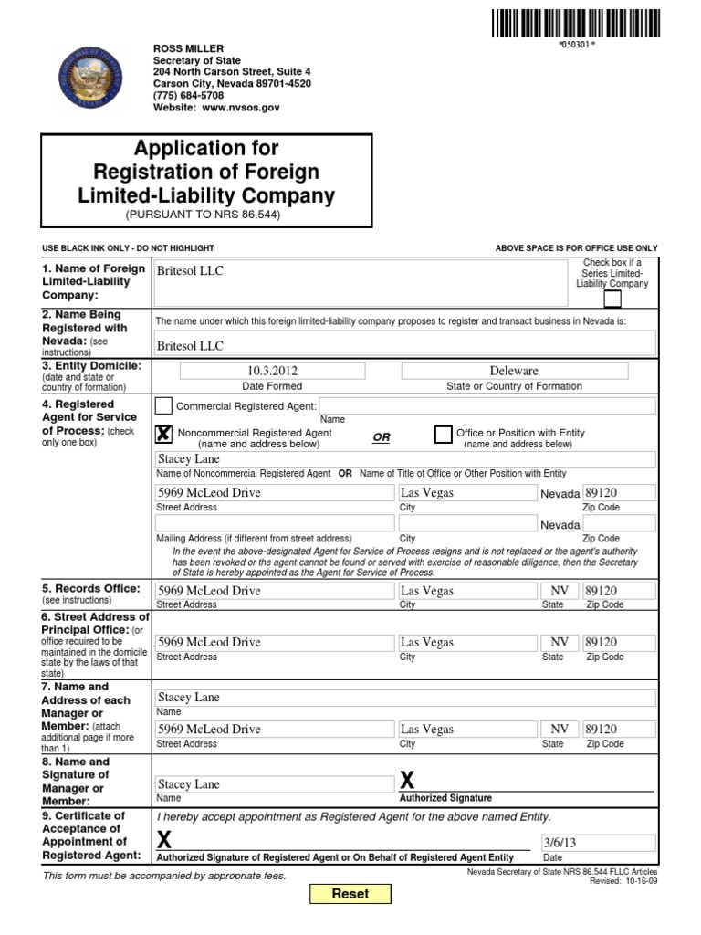 Nevada Foreign LLC Filing | Registered Agent | Service Of Process