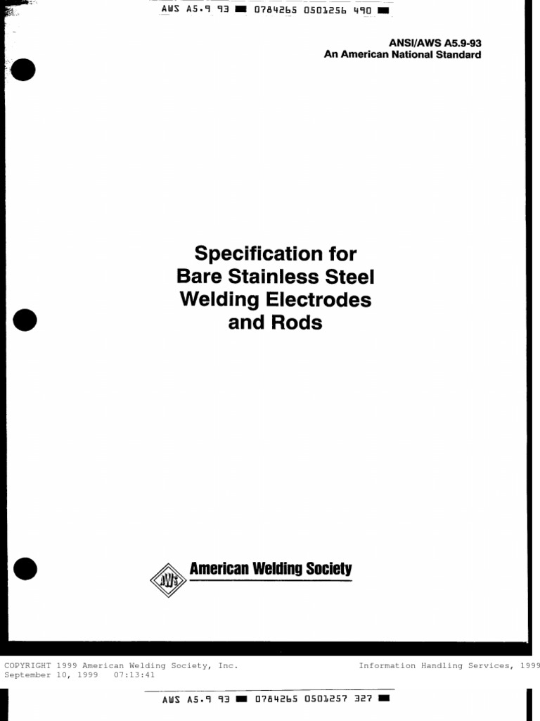 [Welding] ANSI-AWS Standard A5.9-1993_ Specification for Bare Stainless ...