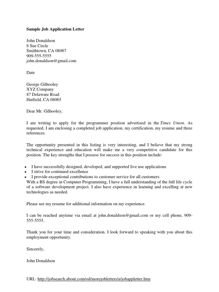 Job Application Letter for Programmer Position | PDF