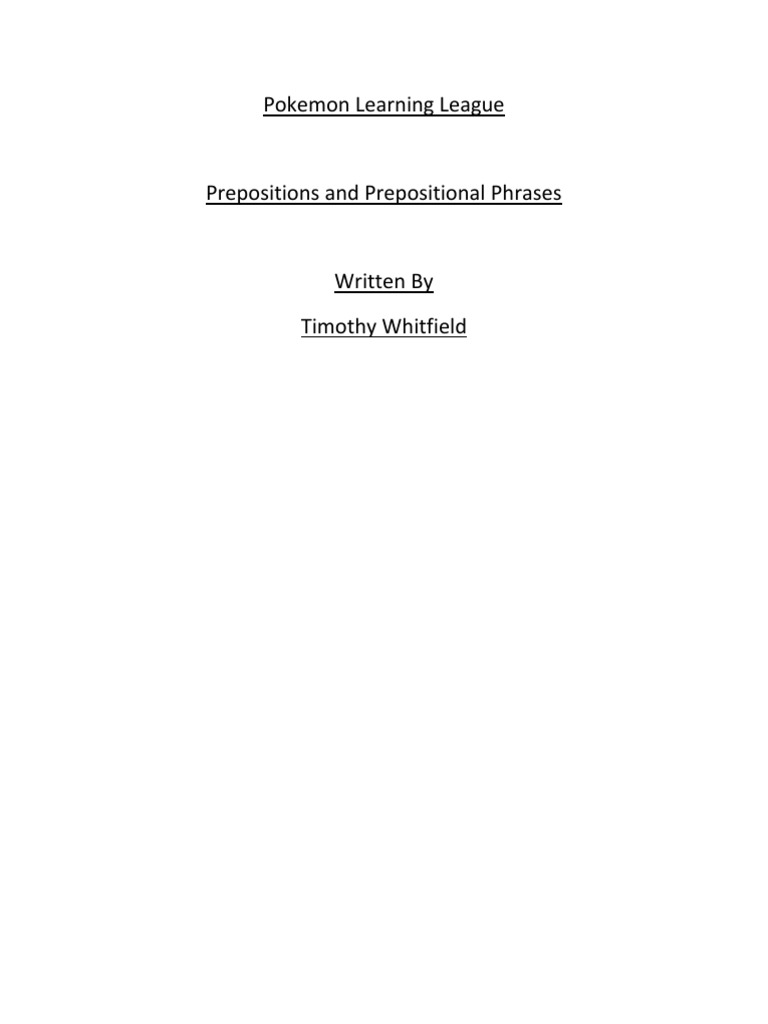 Pokemon Learning League Prepositions and Prepositional Phrases | PDF ...