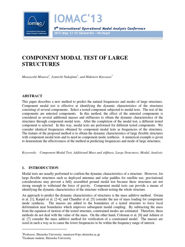 IOMAC'13: Component Modal Test of Large Structures | PDF | Normal Mode ...
