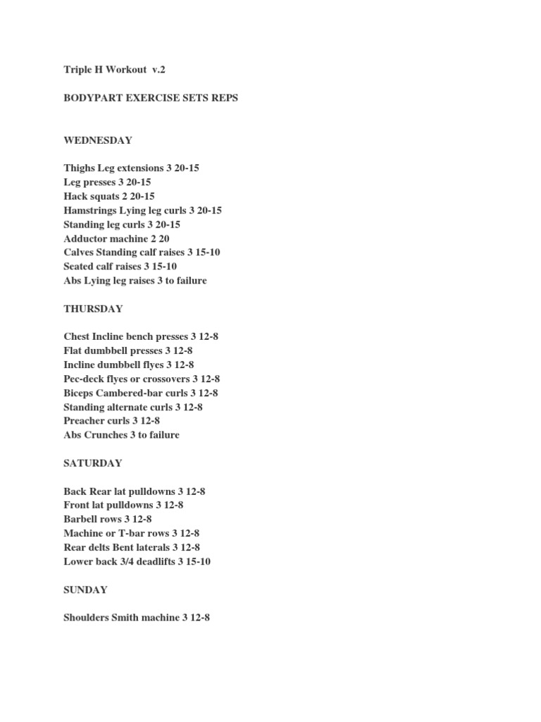 Triple H Workout Routine v2 | PDF | Calf | Physical Exercise