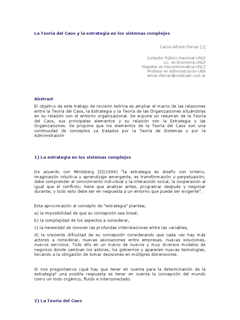 La Teoría Del Caos y La Estrategia en Los Sistemas Complejos | PDF | Teoría del caos | Complejidad