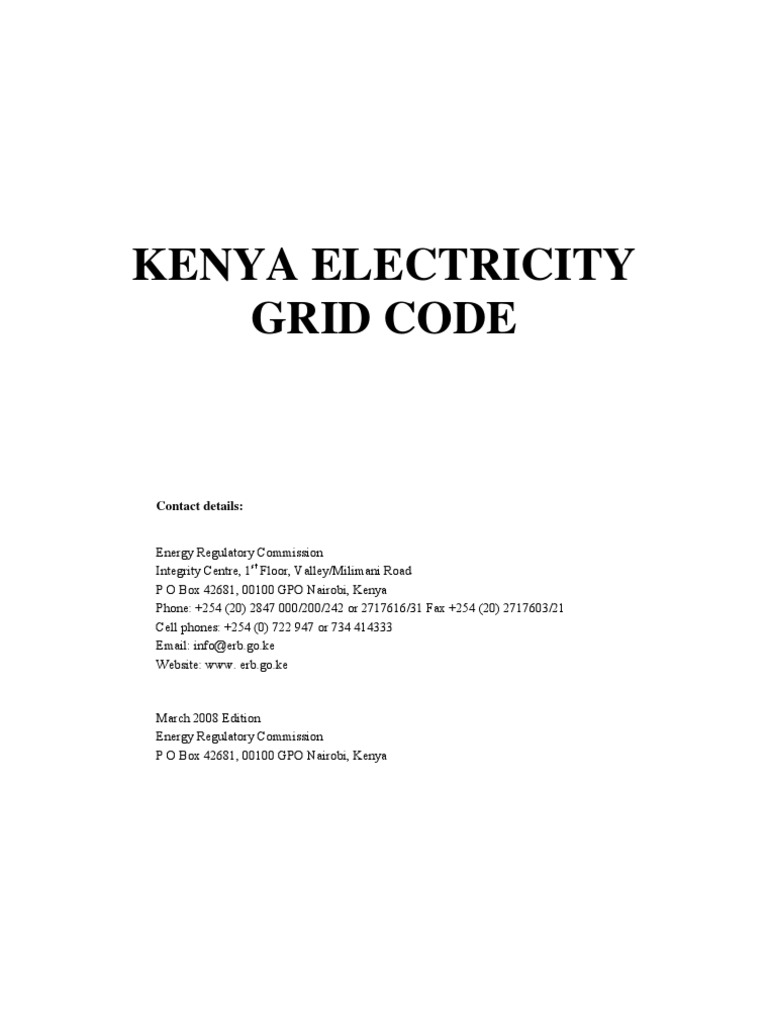 Kenya Electricity Grid Code: Contact Details | PDF