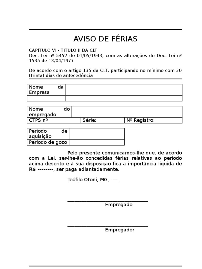 Aviso e Recibo de Ferias | PDF