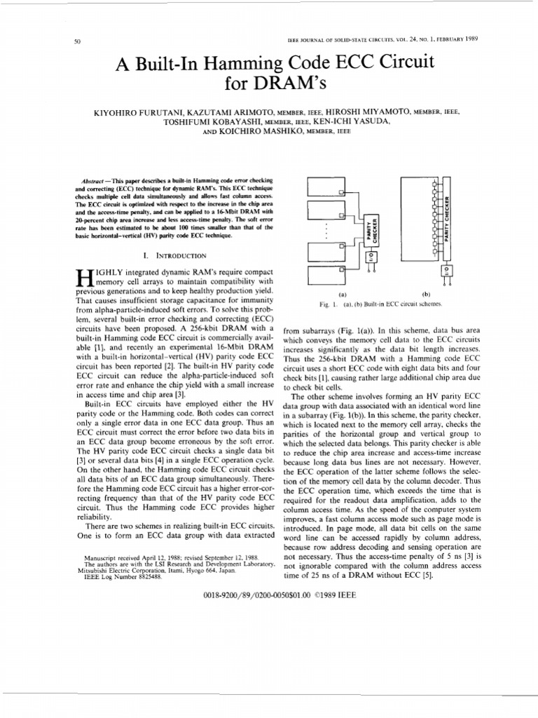 A Built In Hamming Code Ecc Circuit Dynamic Random Access Memory Error Detection And Correction
