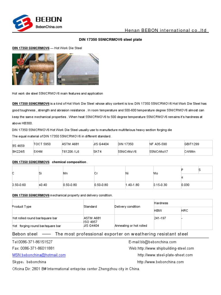DIN 17350 55NICRMOV6 Hot Work Steel | PDF