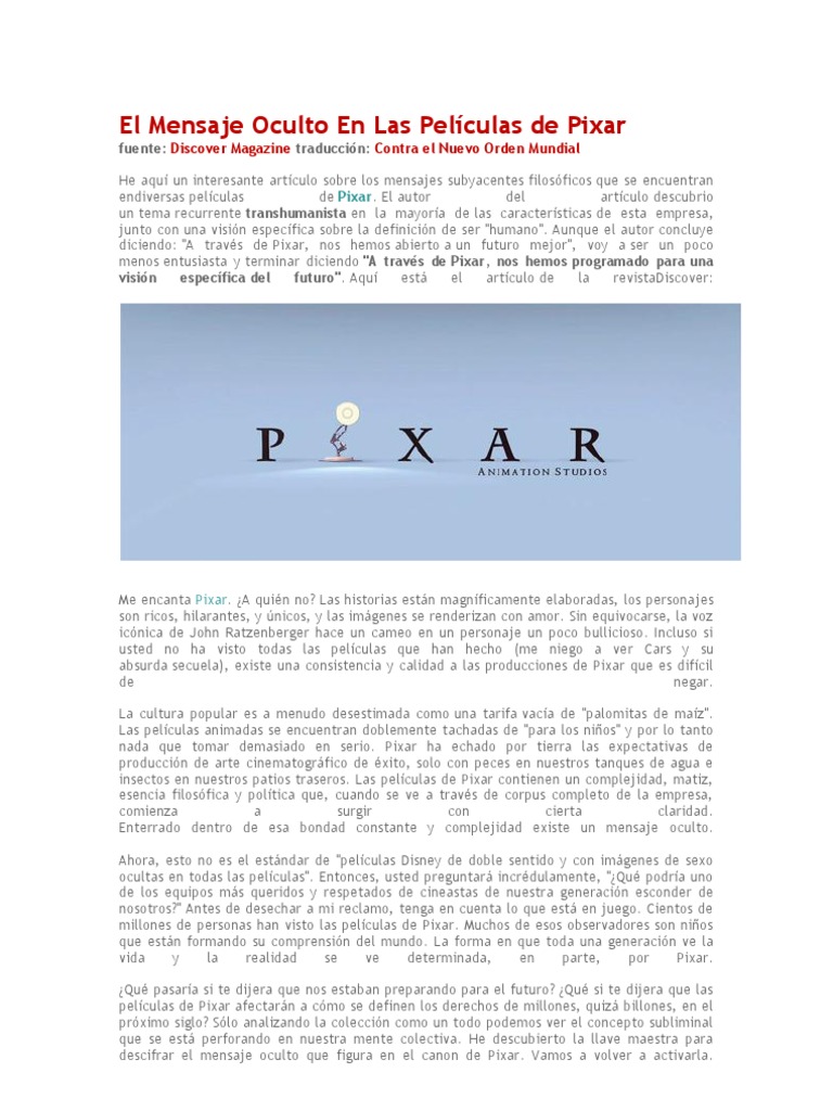 El Mensaje Oculto en Las Películas de Pixar | PDF | Pixar