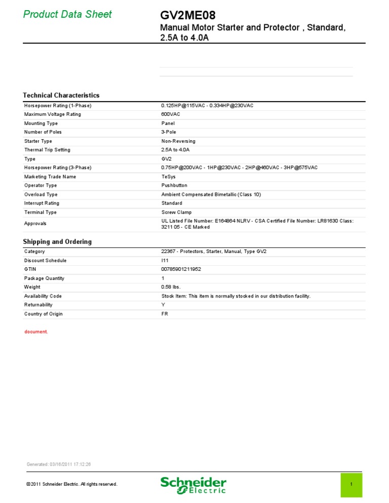Telemecanique GV2ME08 MPCBTelemecanique GV2ME08 MPCB | PDF | Power ...