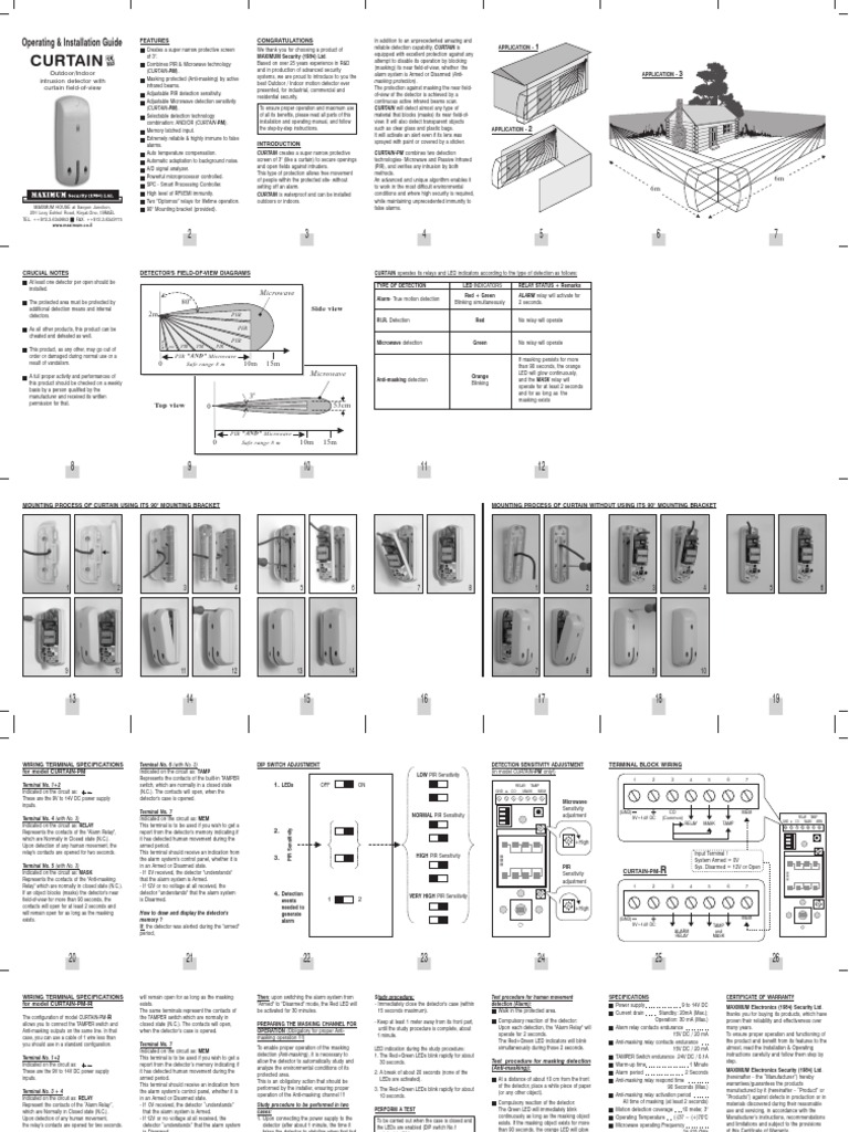 Operating & Installation Guide PIR CURTAIN | PDF | Relay | Switch