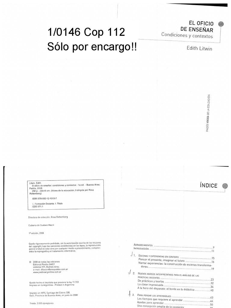 1 Edith Litwin El Oficio de Ensenar Bookos Org | PDF