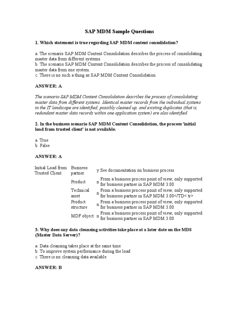 SAP MDM Sample Questions | Download Free PDF | Application Programming ...