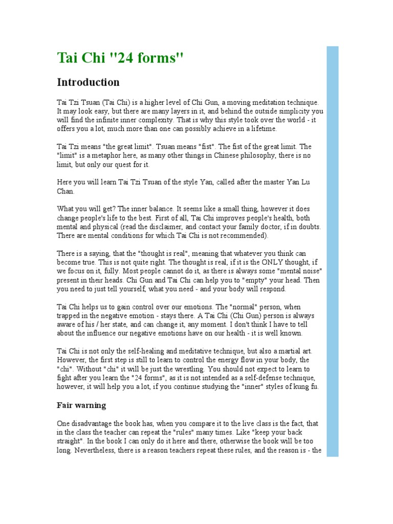 Tai Chi 24 Forms: An Introduction to the Fundamental Principles and ...