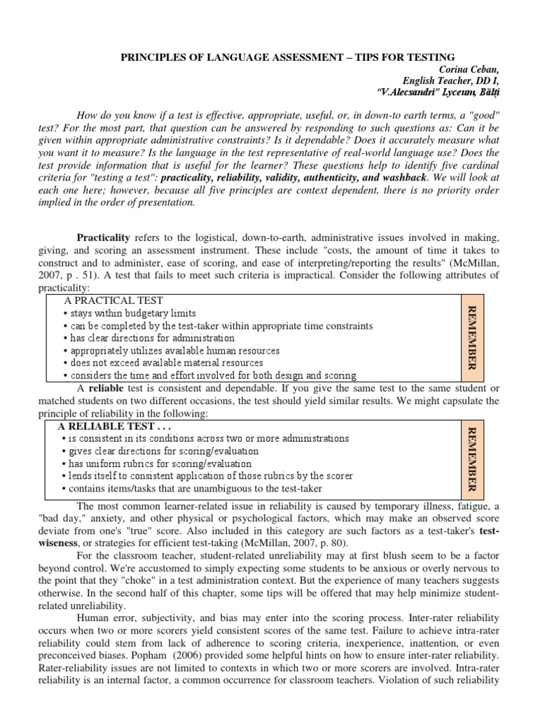 Principles of Language Assessment - Tips For Testing | PDF ...