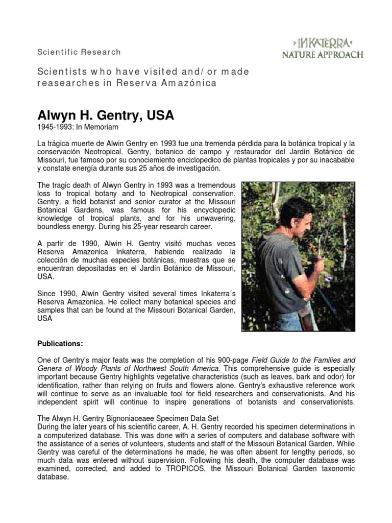 Alwyn H. Gentry, USA - Research - 002 PDF | PDF | Botany ...