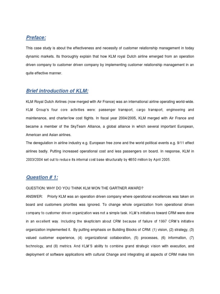 Answers To KLM Case Study | PDF | Customer Relationship Management | Airlines