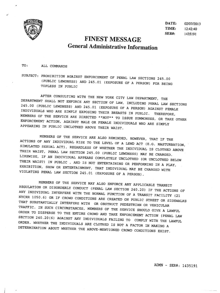 Historic 2013 MEMO Read To NYPD On Ten Consecutive Roll Calls | PDF