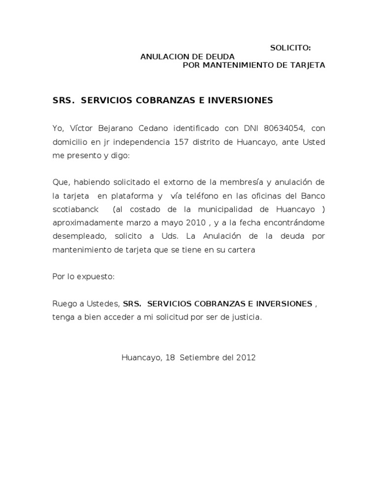 SOLICITUD Anulacion de Deuda | PDF