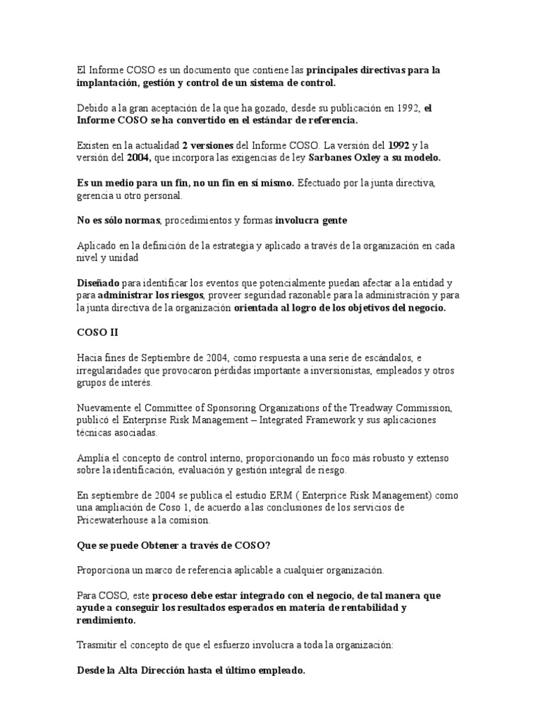 Ejemplo de Informe COSO y su Aplicación | PDF | Recursos humanos ...