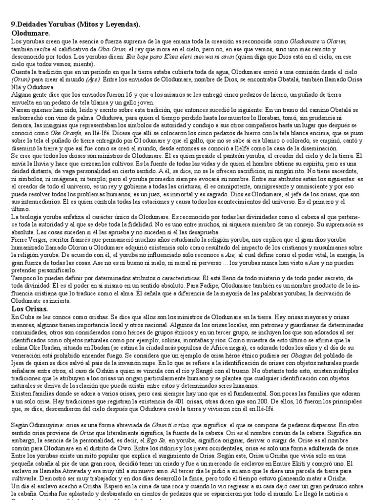 Deidades Yurubas | PDF | Mitología | Religión y creencia