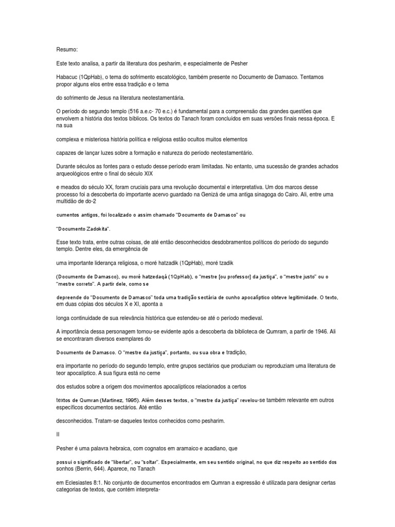 Pesher Interpretação Judaica | PDF | Livro do Apocalipse | Bíblia
