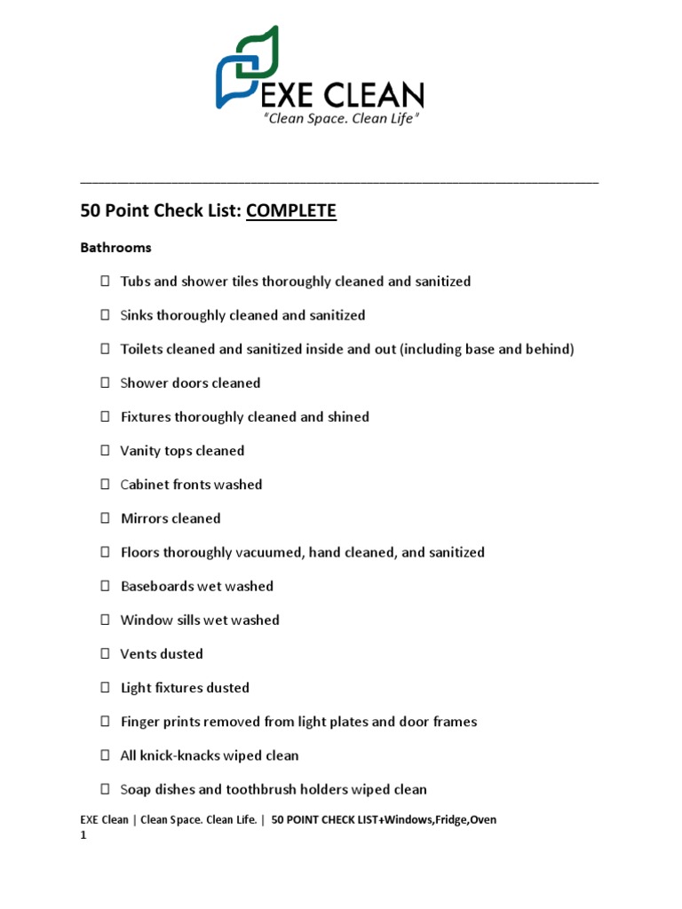 50 Point Check List: COMPLETE: Bathrooms | PDF | Cabinetry | Bed