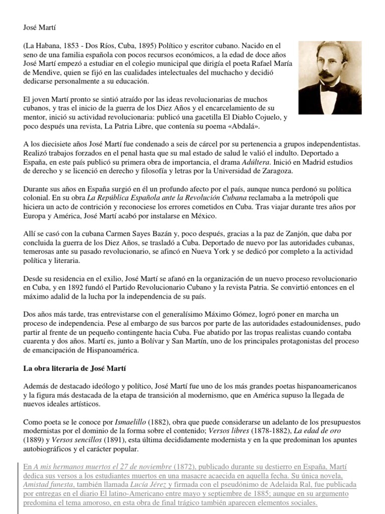 Biografía y legado de José Martí | PDF | Cuba