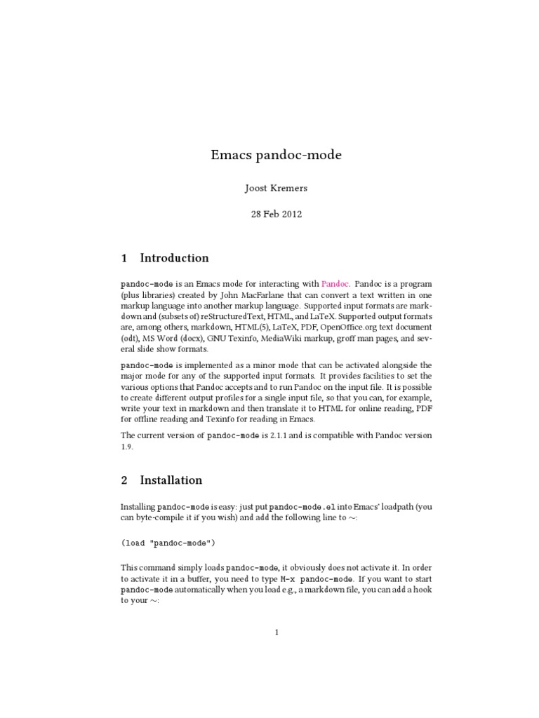Pandoc Mode Manual | PDF | File Format | Parameter (Computer Programming)