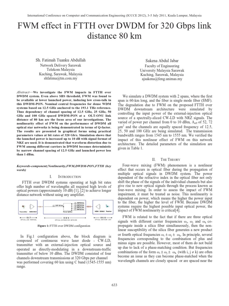 FWM Effect in FTTH Over DWDM For 320 Gbps Link | PDF | Wavelength Division Multiplexing ...