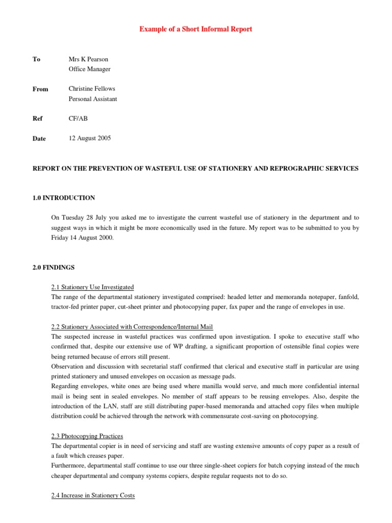 Example of A Short Informal Report | PDF | Photocopier | Envelope