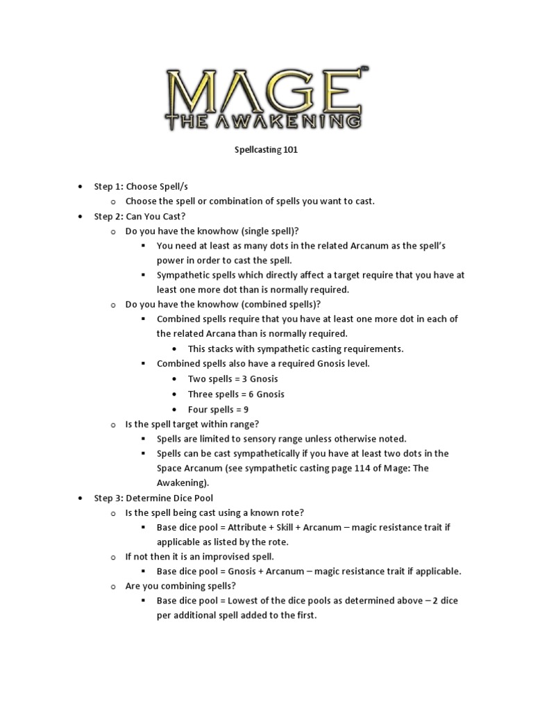 Spellcasting Guide for Mage: Awakening | PDF | Tabletop Games | Leisure ...