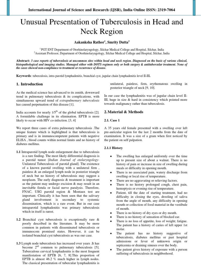 Unusual Presentation of Tuberculosis in Head and Neck Region | PDF
