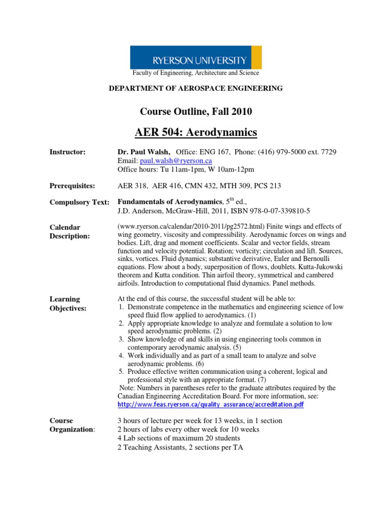 Course Outline for AER 504: Aerodynamics | PDF | Airfoil | Aerodynamics