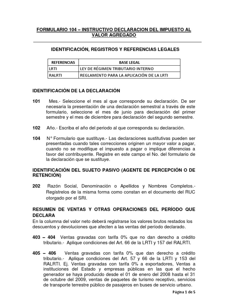 INSTRUCTIVO FORMULARIO 104 | Impuesto al valor agregado | Impuestos ...