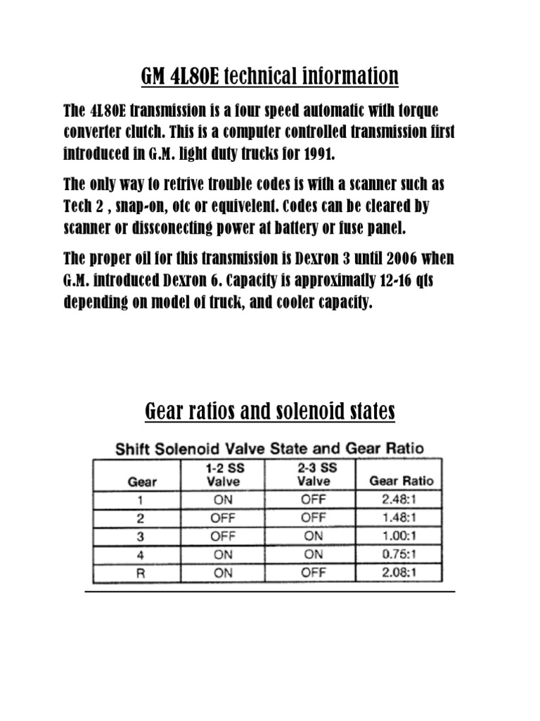 GM 4L80E Transmission Specifications | PDF