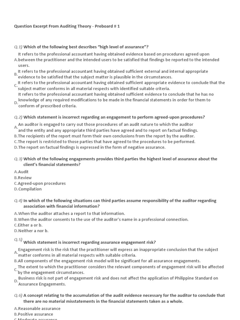Question Excerpt From Auditing Theory | PDF | Auditor's Report | Audit
