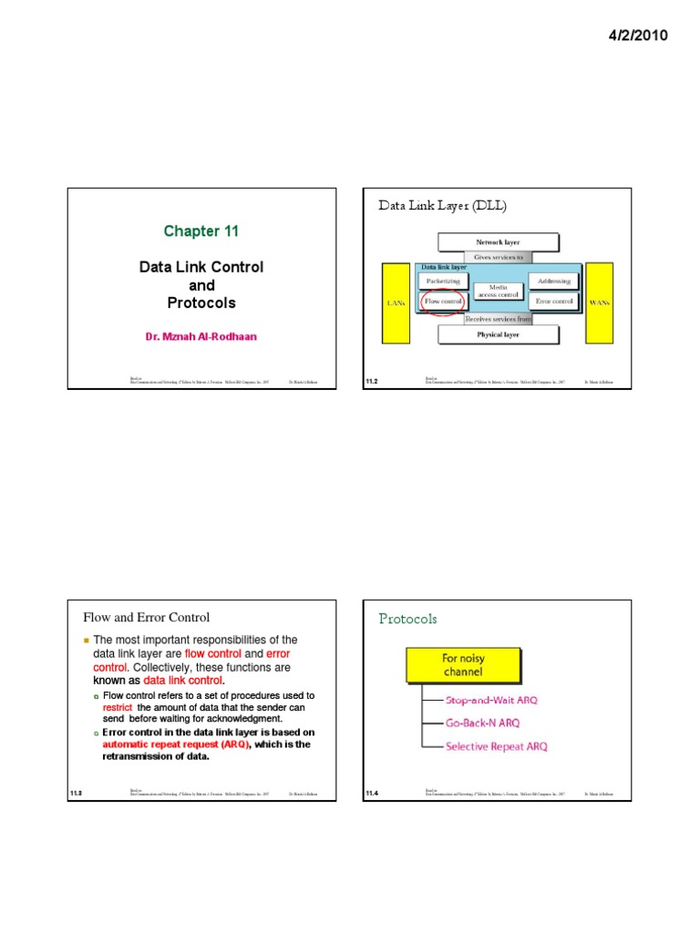 Data Link Layer (DLL) : Flow and Error Control | PDF | Network ...