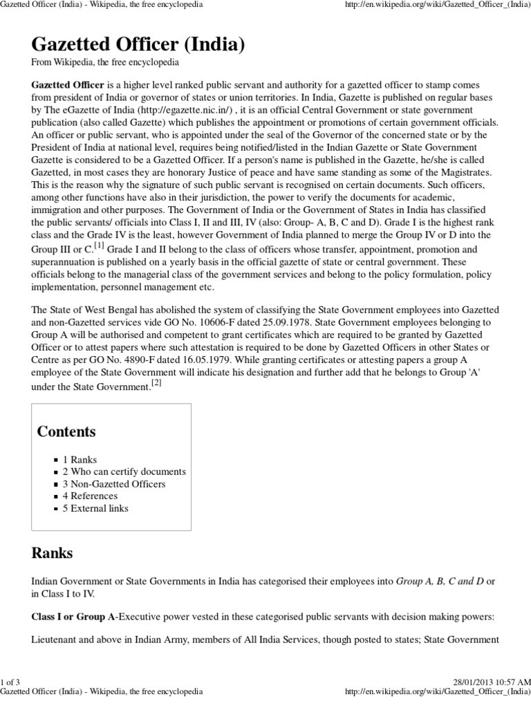 Gazetted Officer (India) - Wikipedia, The Free Encyclopedia | PDF ...