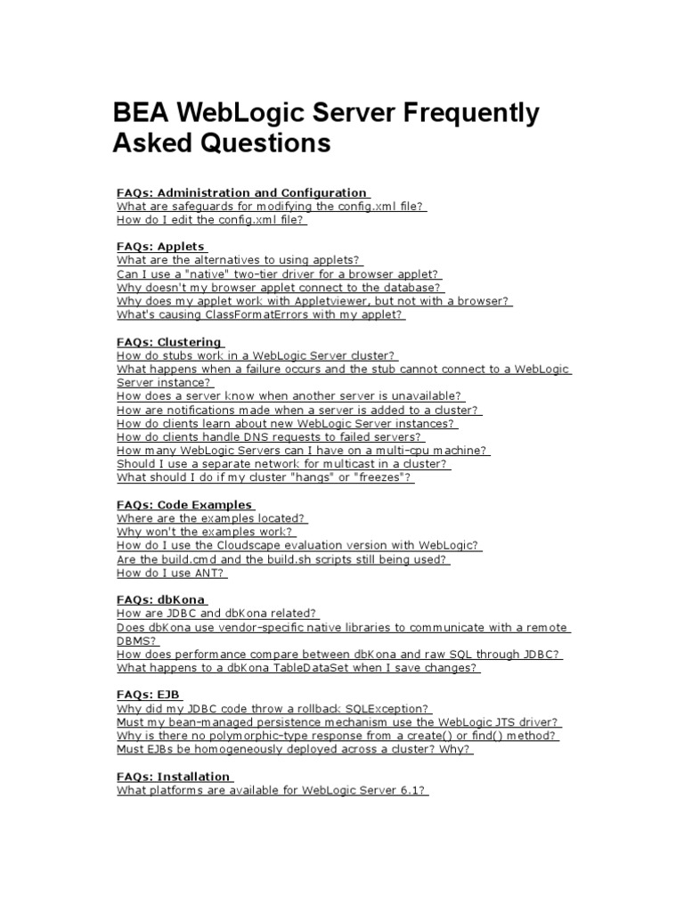 Bea Weblogic Server Frequently Asked Questions Pdf Oracle Database Java Servlet 