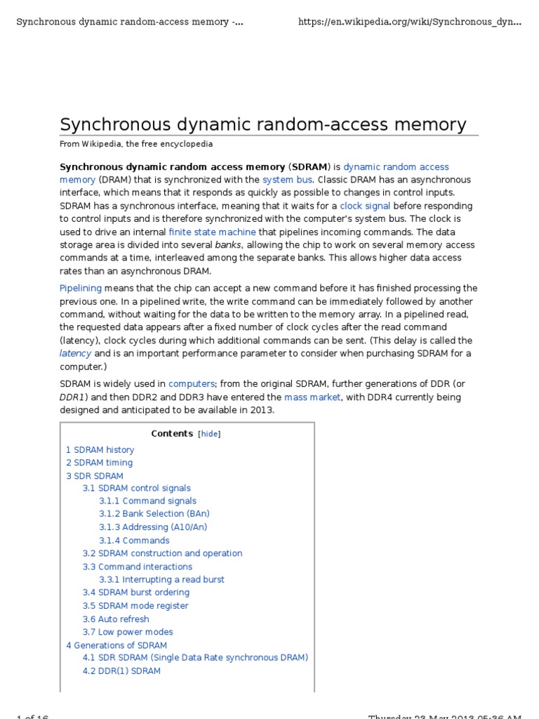 Sdram Wiki File | PDF | Dynamic Random Access Memory | Electronics