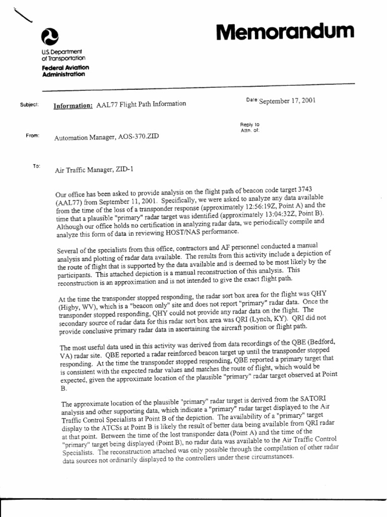 T8 B17 FAA Trips 3 of 3 FDR - FAA Memo and Radar Map - AA 77 | PDF ...