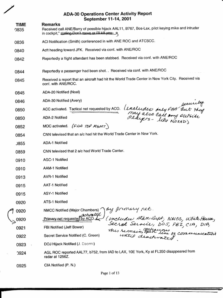 T8 B18 HQ FAA 1 of 3 FDR - ADA-30 Operations Center Activity Report ...