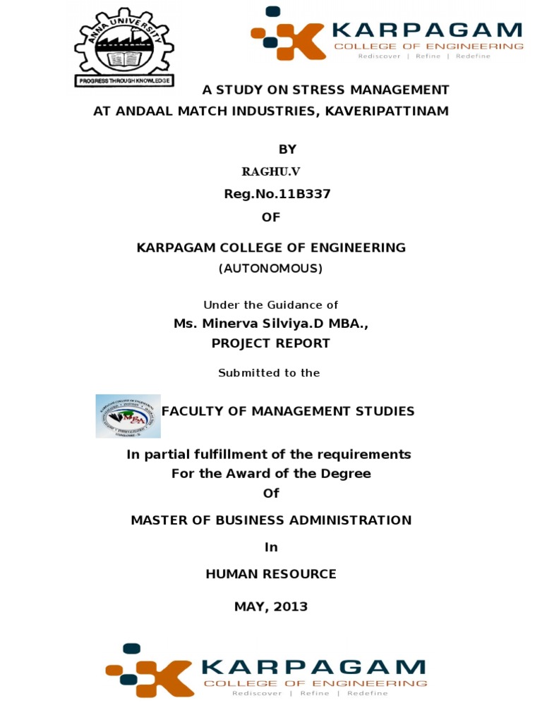 Stress Management Project BY Raghu Mba | PDF | Stress Management ...