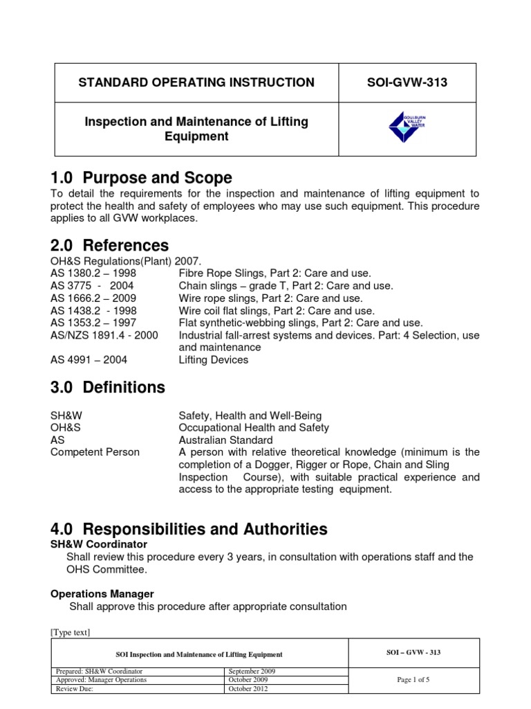 1.0 Purpose and Scope: Standard Operating Instruction SOI-GVW-313 | PDF ...