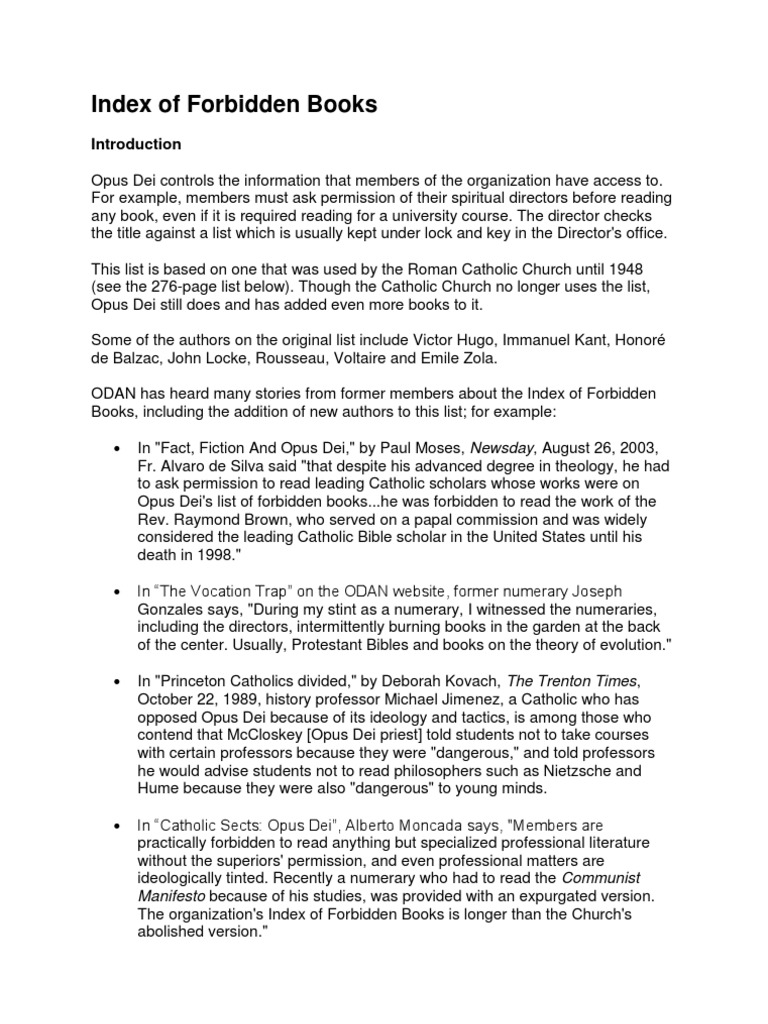 Opus Dei's Index of Forbidden Books | PDF