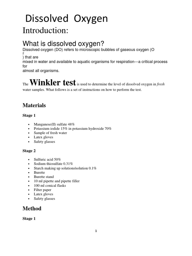 Dissolved Oxygen: Winkler Test | PDF | Transparent Materials ...