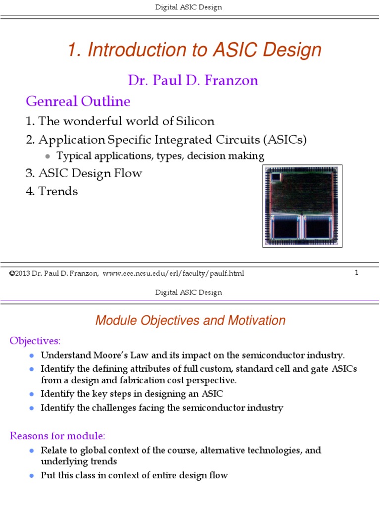 Introduction To ASIC Design: Dr. Paul D. Franzon Genreal Outline | PDF ...